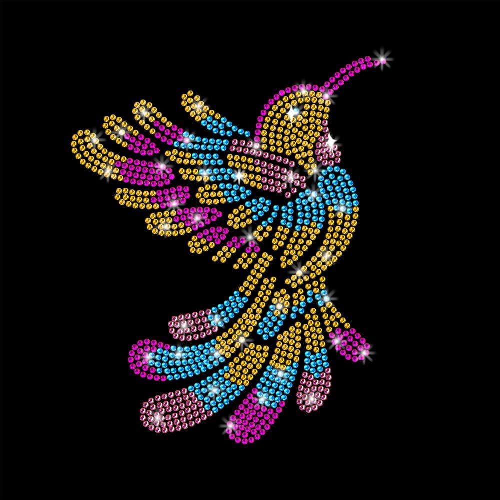 1 Pc Hummingbird Pattern Rhinestone Iron on Hotfix Transfer Decal Bling ...
