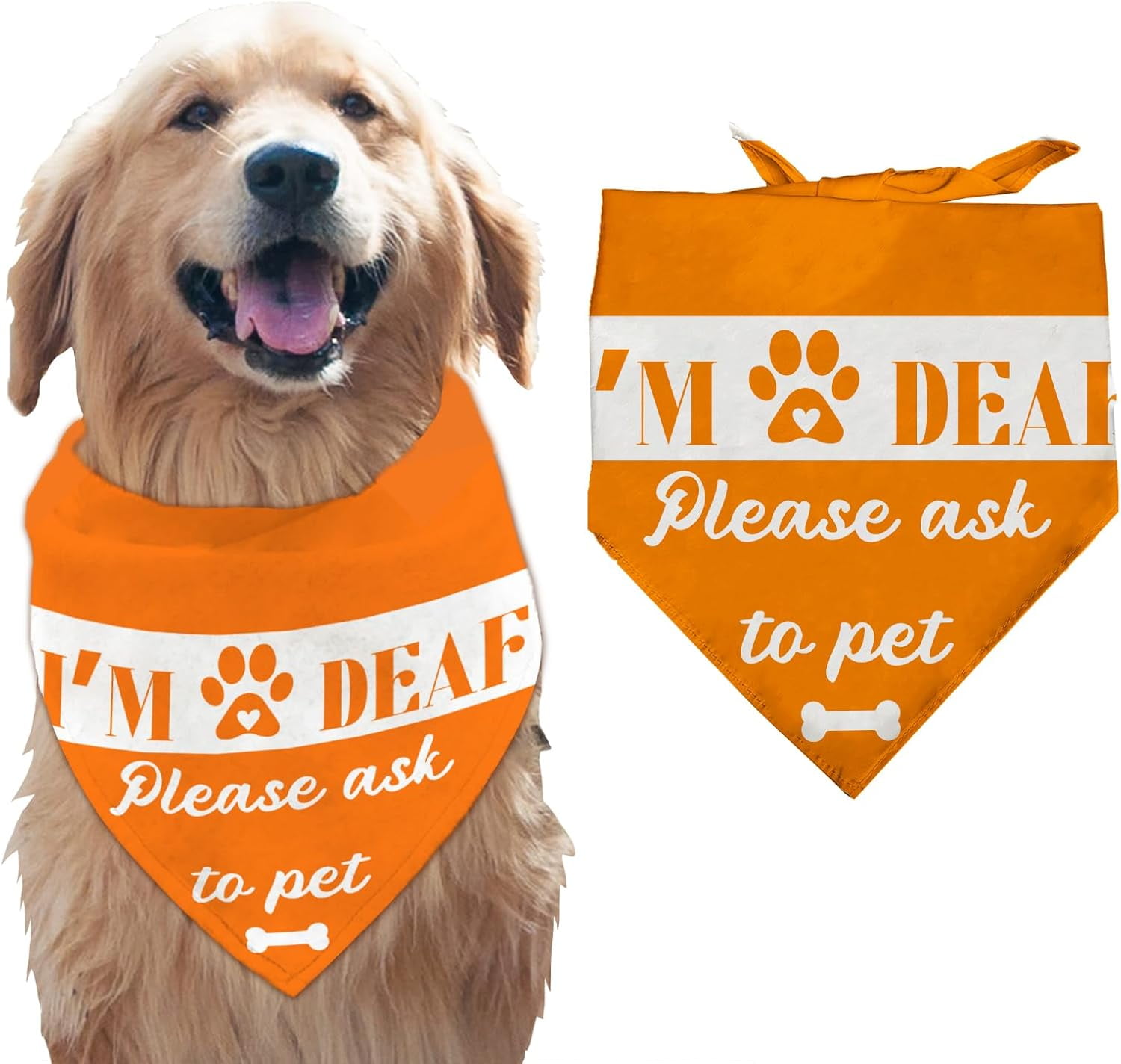 1 Pc I'm Deaf Please Ask to Pet Dog Bandana Paw Print Bone Pet Scarf ...