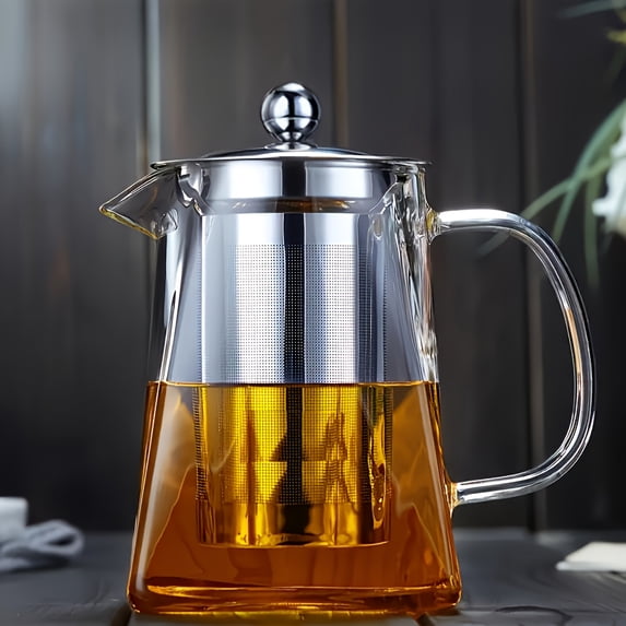 1-Pc LDQ Thick High-Temp Resistant Glass Teapot - Stainless Steel ...