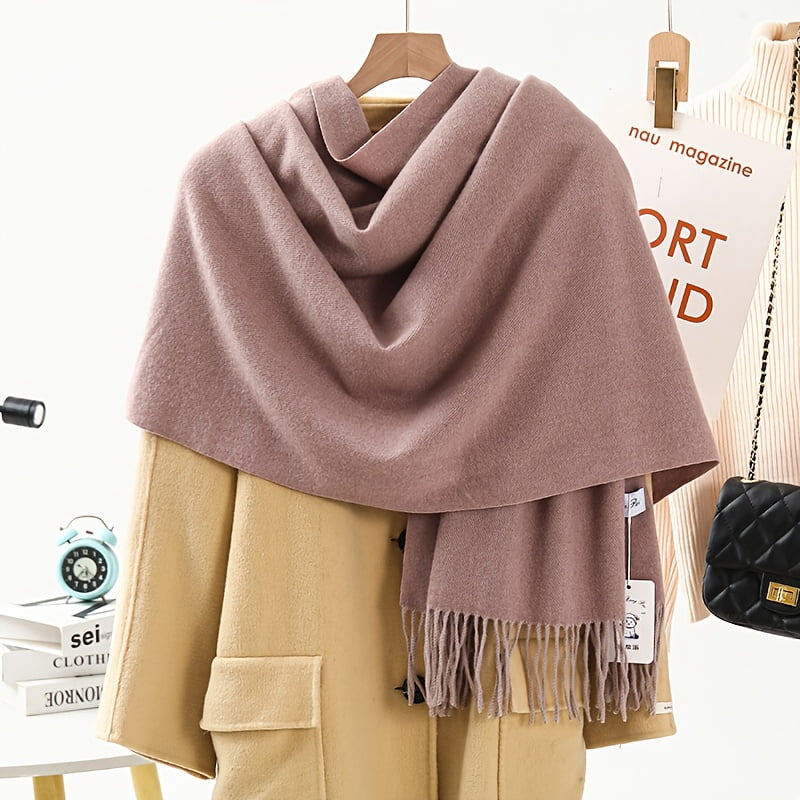 1 Pc Large Scarf For Women - Thick Wool Womens Shawl, Solid Color ...