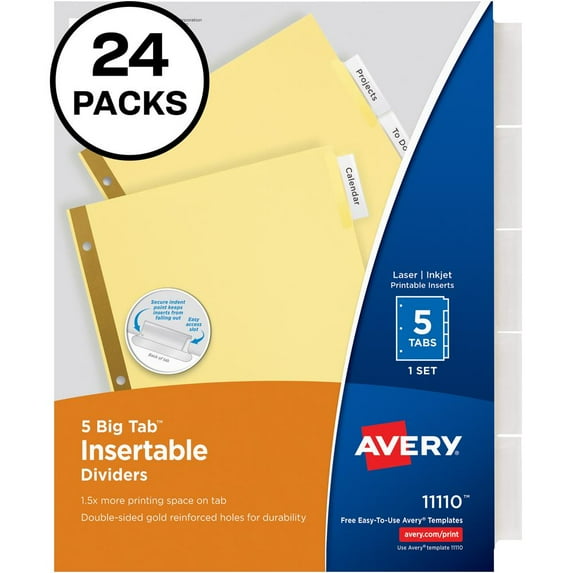 Avery® Big Tab Insertable Dividers - 120 x Divider(s) - 5 Tab(s) - 5 ...