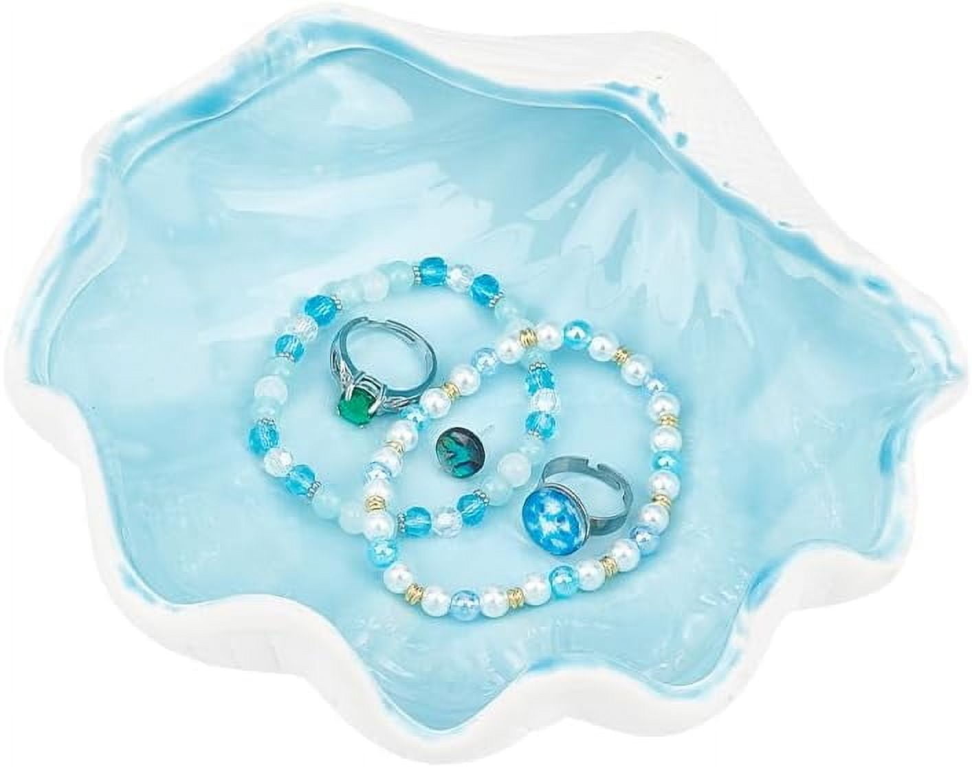 1 Pc Light Blue Shell Jewelry Tray Ocean Style Ceramics Storage Jar Sea ...