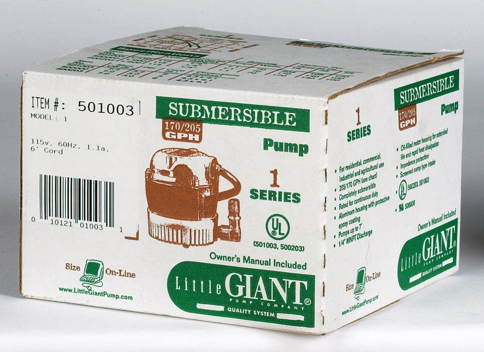 1 Pc, Little Giant 205 Gph Aluminum Switchless Switch Ac Submersible ...