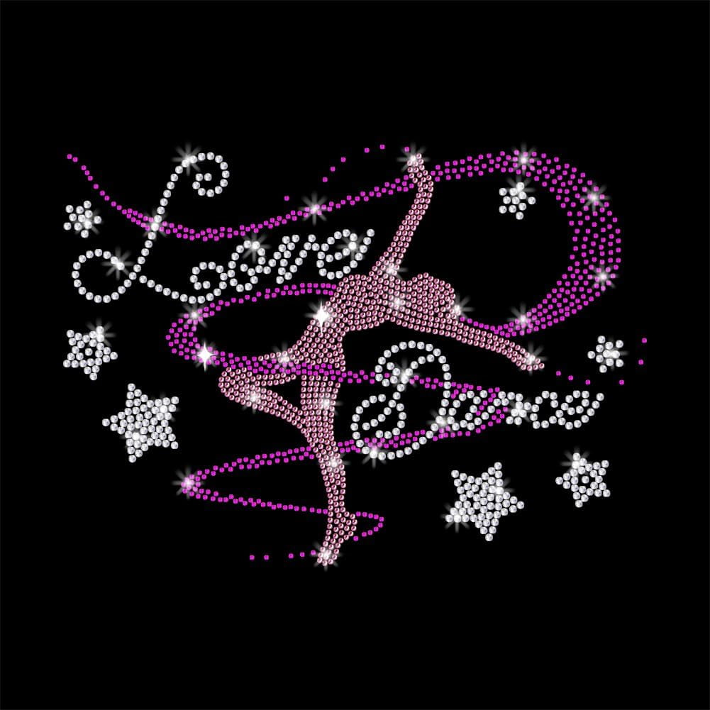 1 Pc Love Dance Pattern Rhinestone Iron on Hotfix Transfer Decal Bling ...