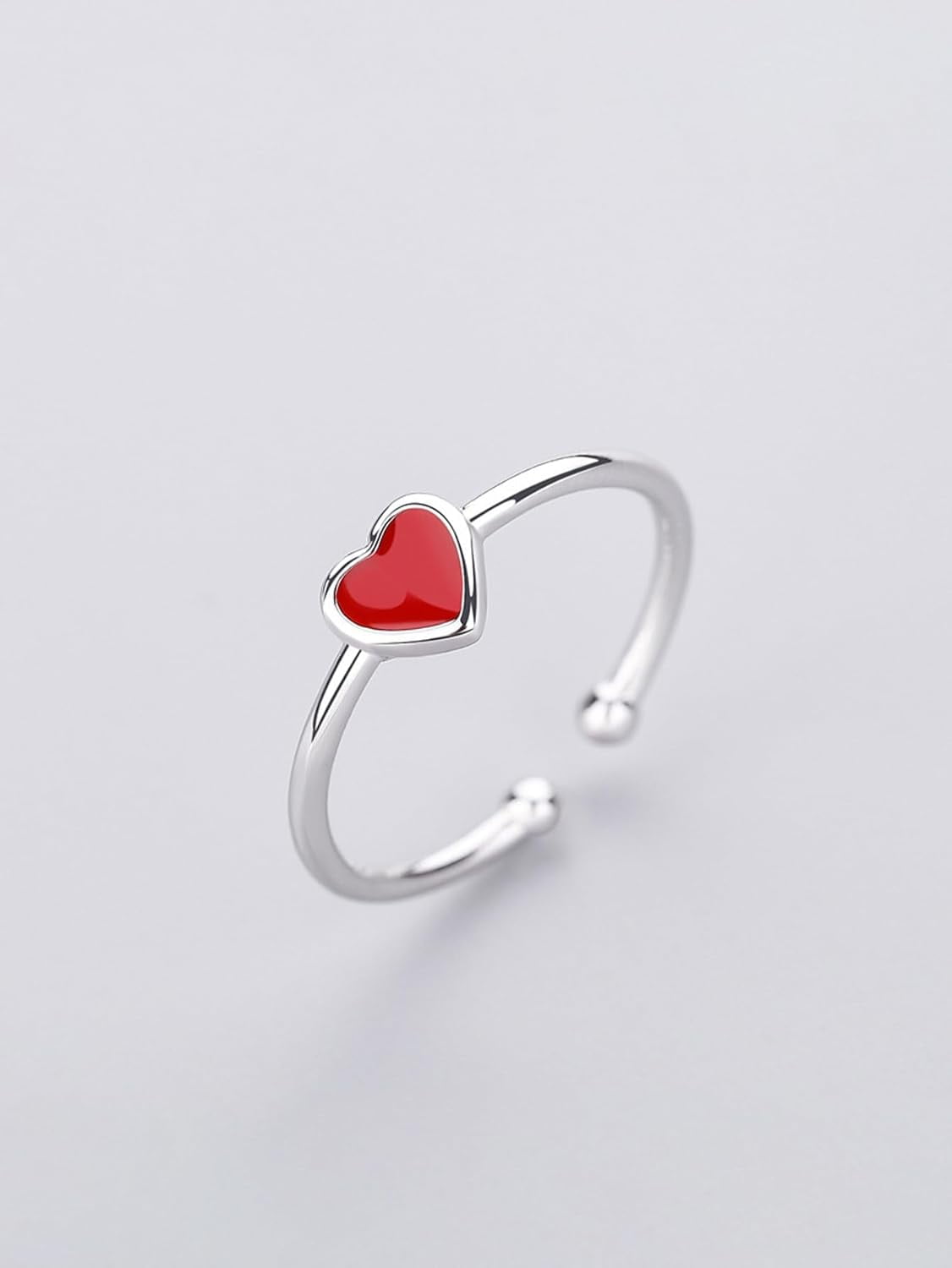 1 Pc Love Heart Ring Cute Red Enamel Love Heart Open Statement Ring ...