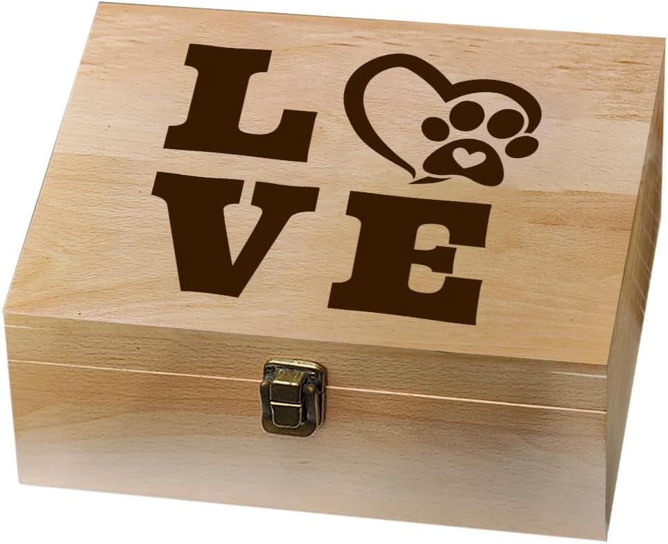1 Pc Love Theme Memory Keepsake Box Paw Print Heart Love Wood Memory ...