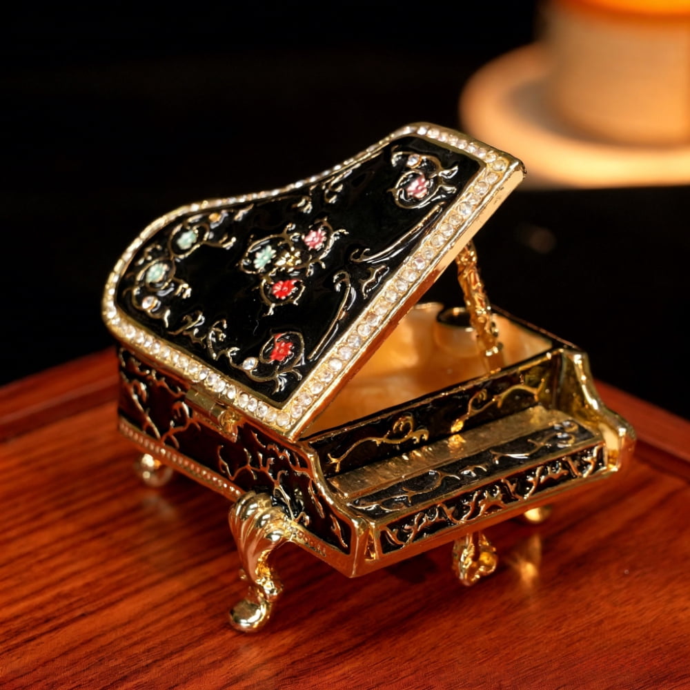 1 Pc Mini Retro Piano Shaped Enamel Jewelry Box - Zinc Alloy Trinket ...