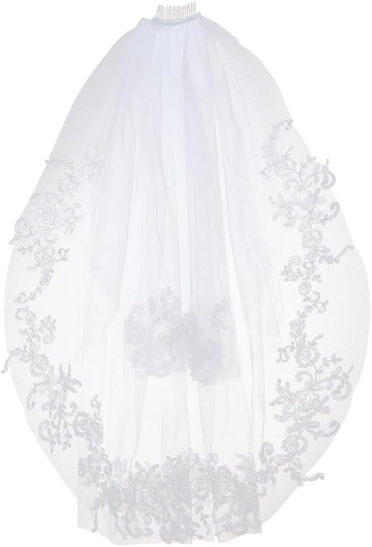 1 Pc Nylon Bridal Veil with Hair Comb White Lace Edge Bridal Veil ...
