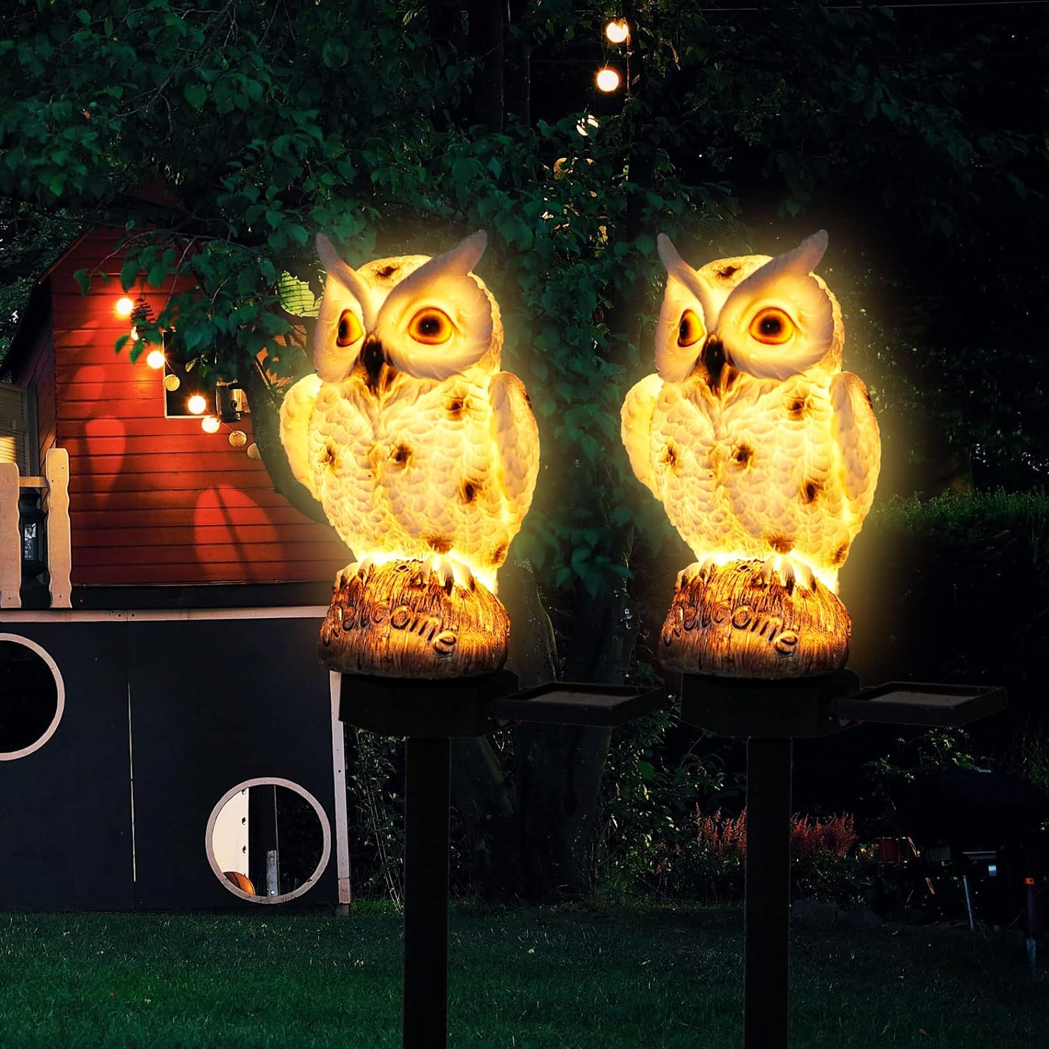 1 Pc Owl Solar Garden Lights, Resin Warm White LED Figure Waterproof ...