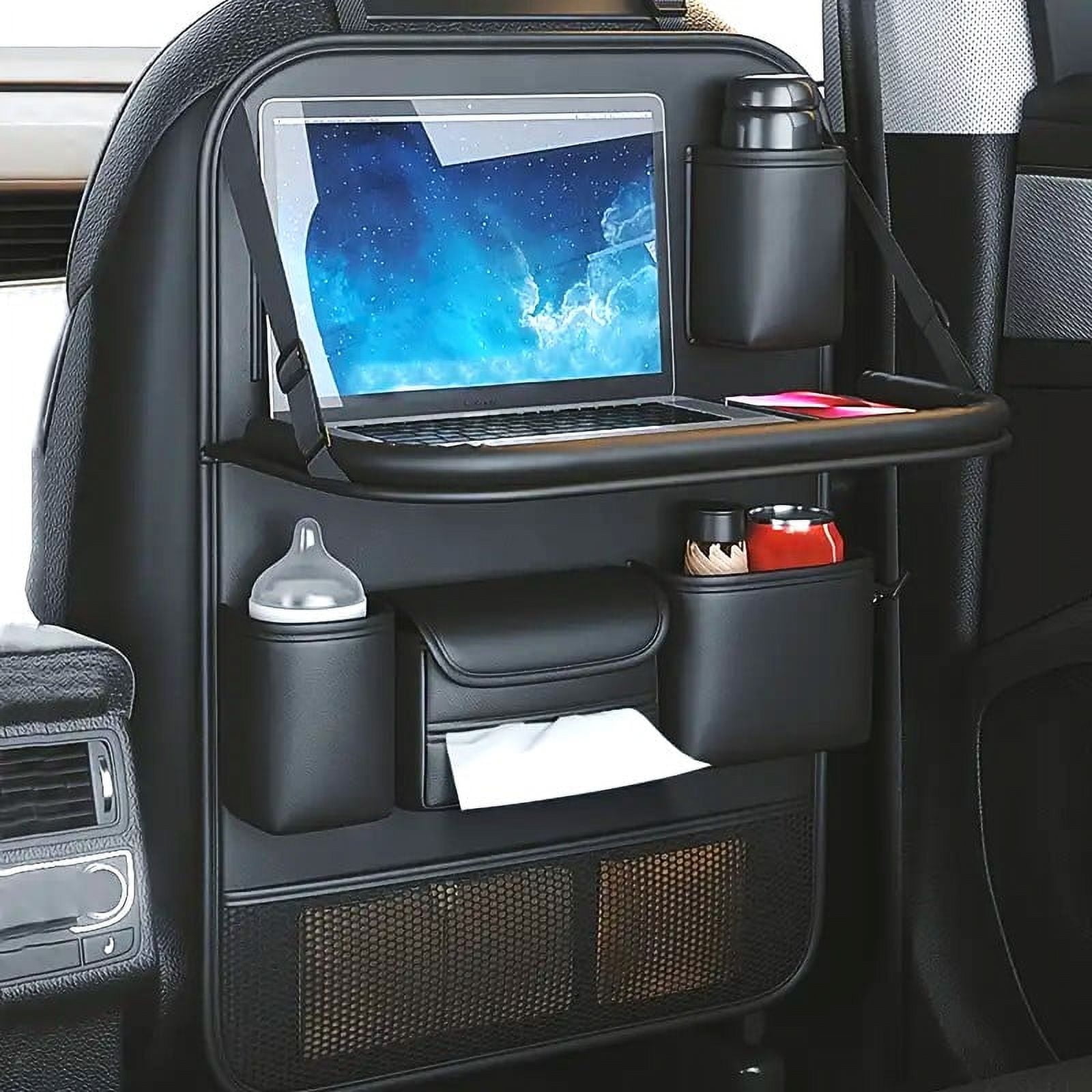 1-Pc PU Leather Car Backseat Organizer with Foldable Tray Table ...