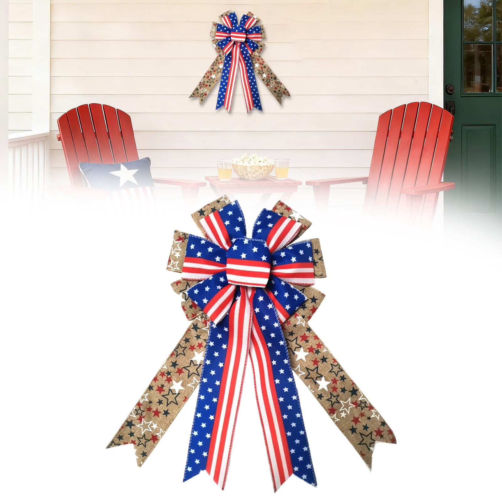 1 Pc Patriotic Wreath Bow Red White Blue American Flag Star Wired Edge ...