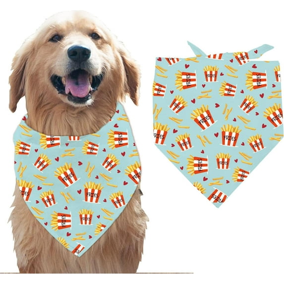 1 Pc Pet Dog Bandana Green Cotton Triangle Pet's Bandana Fries Food Washable Scarf Bibs Printed ...