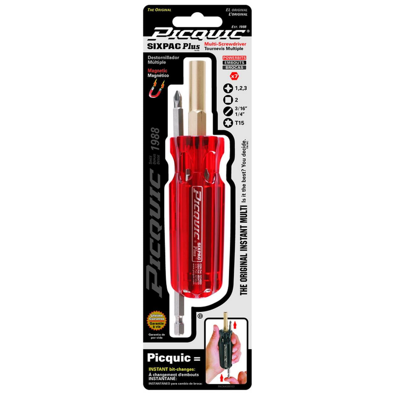 1 Pc, Picquic Sixpac Plus Multi-Bit Screwdriver 6 In. 7 Pc - Walmart.com