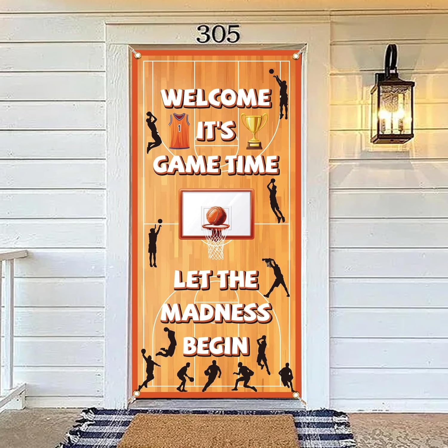 1 Pc Polyester Sports Jersey Basketball Pattern Door Cover Sports Theme Trophy Welcome ...