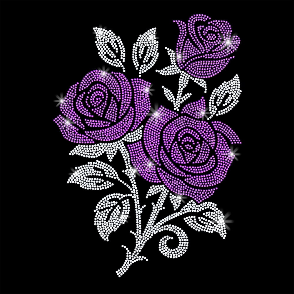 1 Pc Purple Rose Iron on Rhinestones Transfer Bling Flower Iron on ...