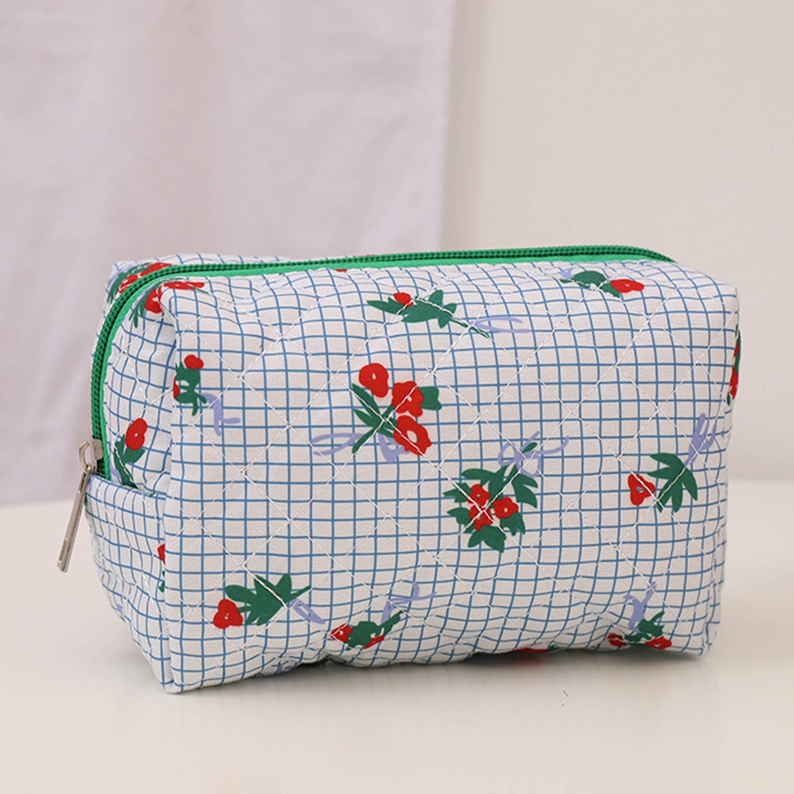 1 Pc Quilted Makeup Bag — 7.1in x 3.9in x 3.9in, Floral Print Cotton ...