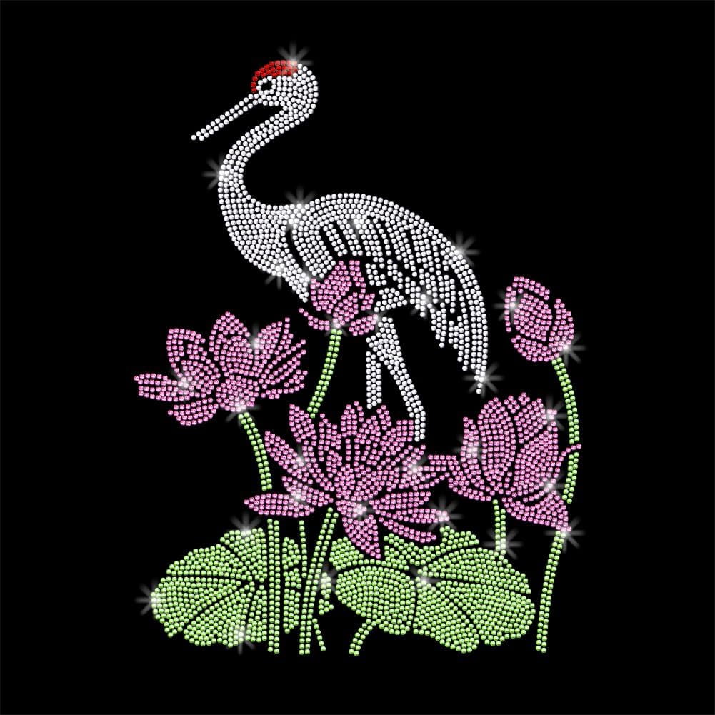 1 Pc Rhinestone Iron on Hotfix Transfer Decal Immortal Crane Lotus ...