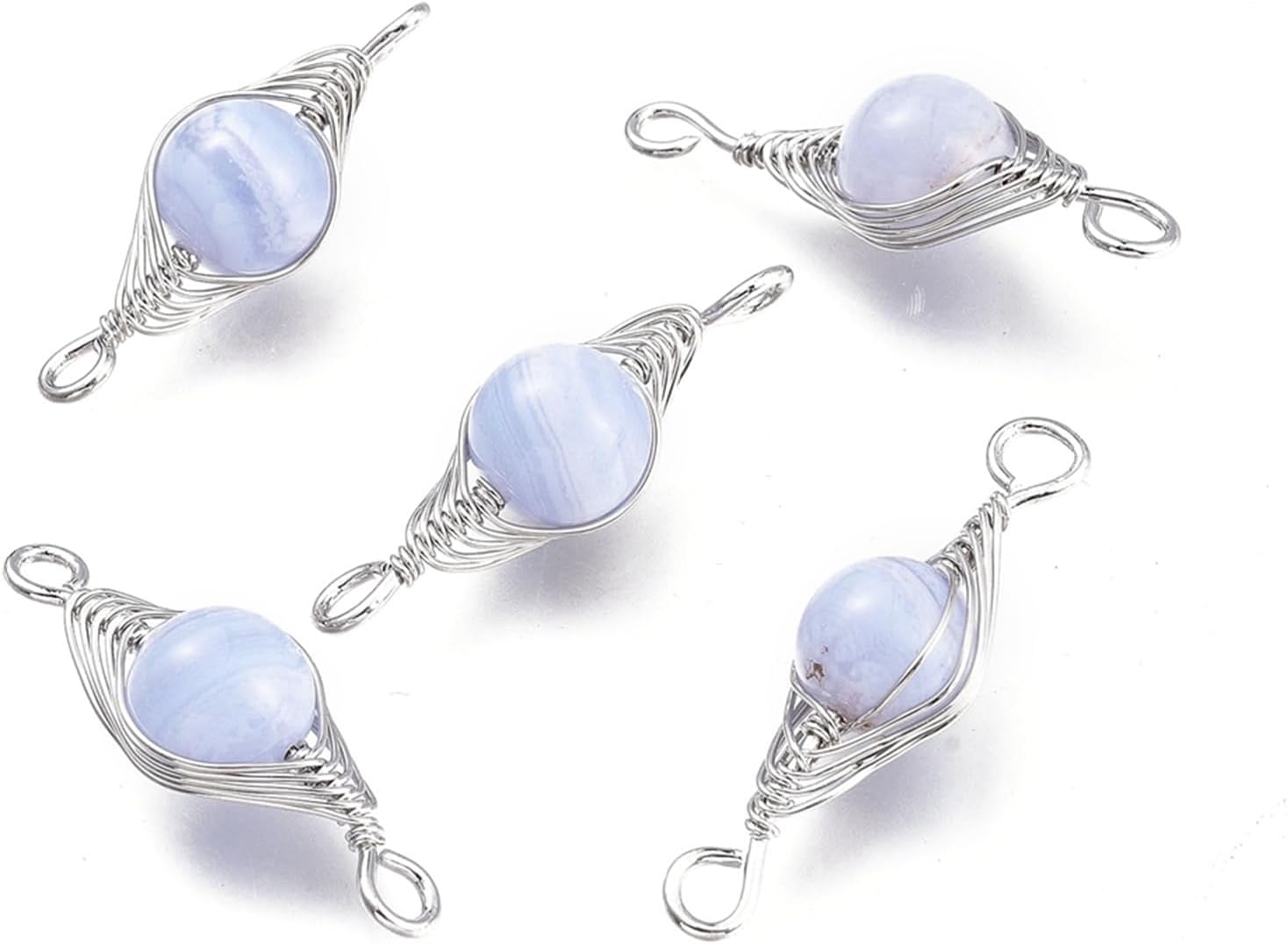 1 Pc Round Shape Links Natural Blue Lace Agate Links Connectors Wire ...