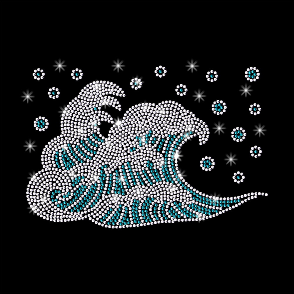 1 Pc Sea Wave Pattern Rhinestone Iron on Hotfix Transfer Decal Bling ...
