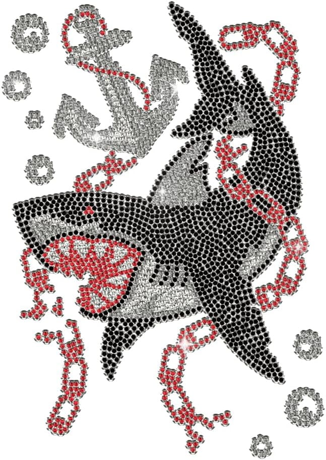 1 Pc Sharks with Chains Pattern Rhinestone Iron on Hotfix Transfer ...