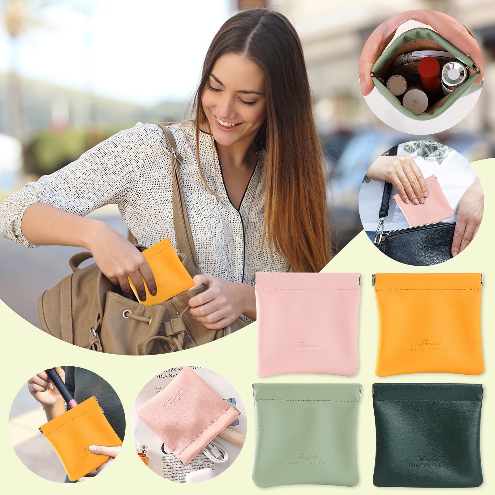 1 Pc Small Cosmetic Bag — 4.3in x 4.3in, PU Leather Automatic Closing ...