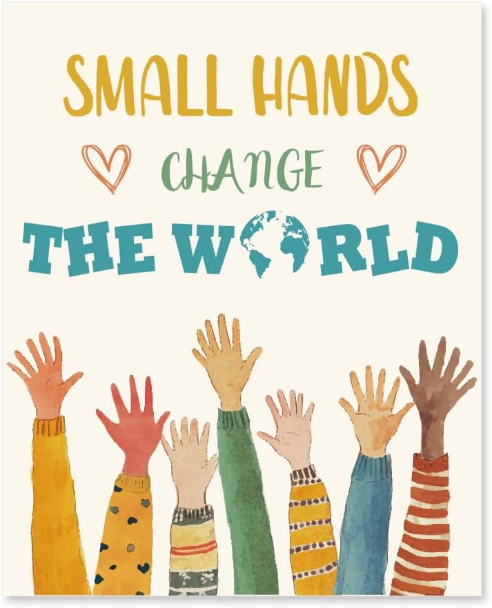 1 Pc Small Hands Change The World Poster Hand Earth Painting Classroom ...