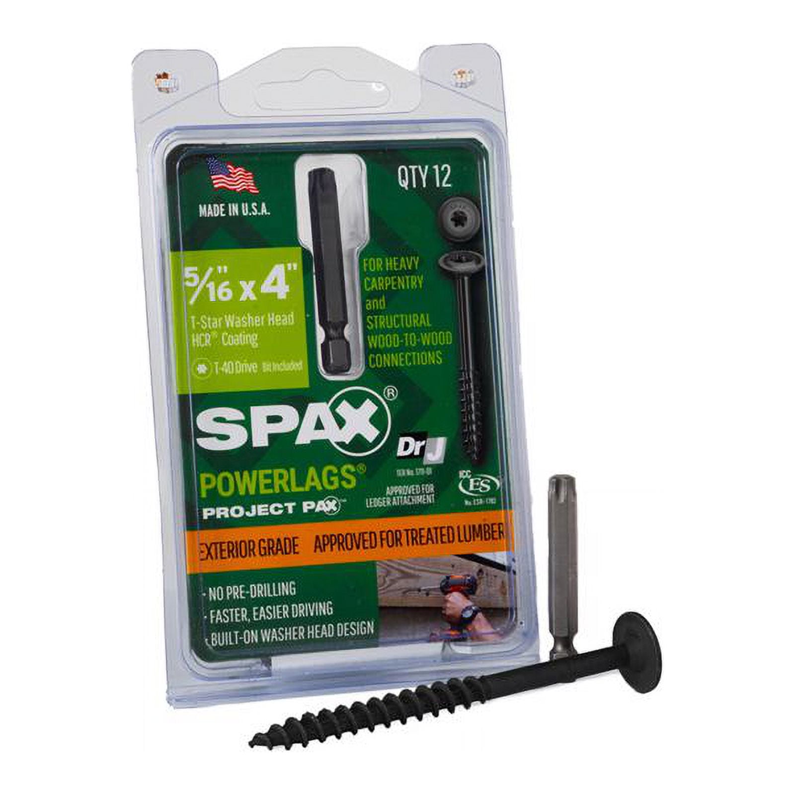 1 Pc, Spax Powerlag 5/16 In. In. X 4 In. L T-40 Washer Head Structural Screws 12 Pk - Walmart.com