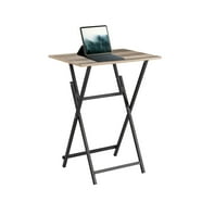 PJ Wood Folding TV Tray Tables with Storage Rack, Walnut Brown, 5 Piece ...