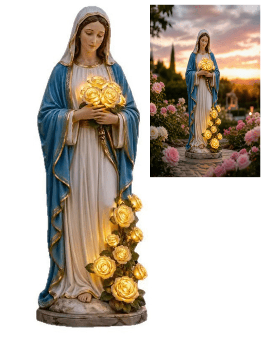 1 Pc Virgin Mary Garden Statue with LED Light, Resin Blessed Mother ...