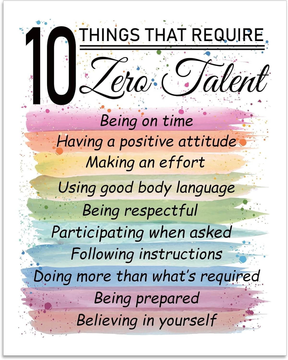 1 Pc Wall Art Poster Colorful 10 Things That Require Zero Talent Inspirational Wall Art Unframed ...