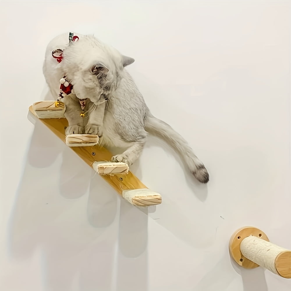 1 Pc Wall-Mounted Wooden Cat Climbing Shelf: Features A Cat Ladder With ...