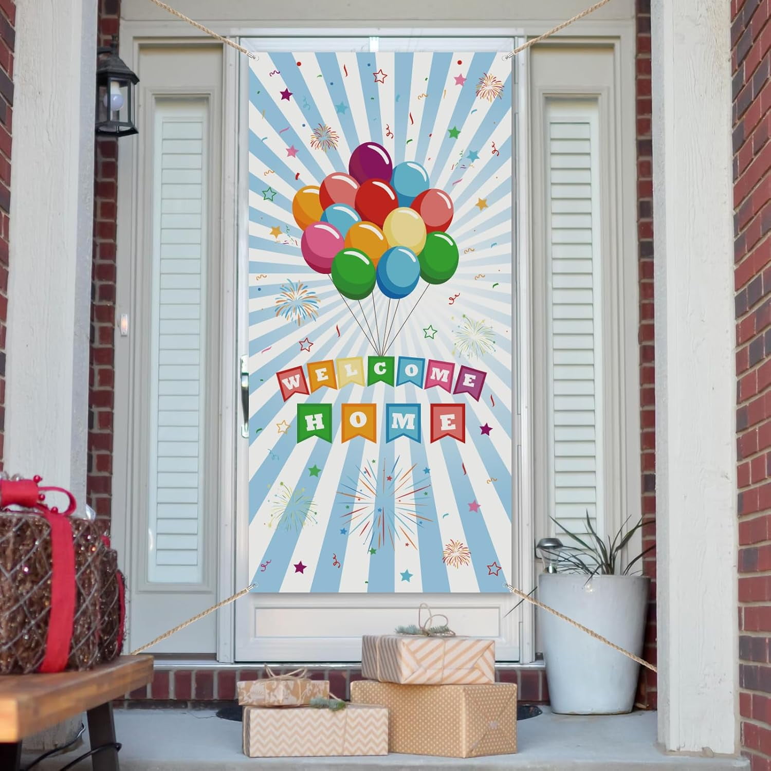 1 Pc Welcome Home Door Banner Balloon Fireworks Patterns Door Backdrops ...