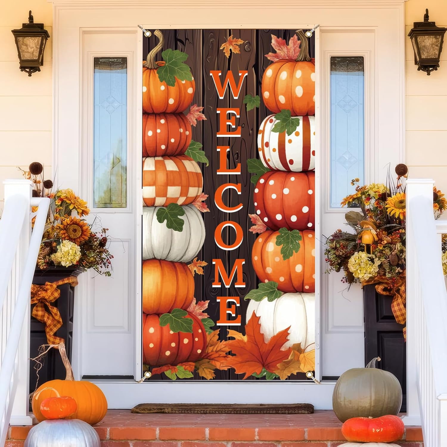 1 Pc Welcome Theme Harvest Door Cover Thanksgiving Porch Banner Sign ...