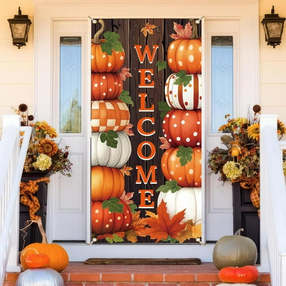 1 Pc Welcome Theme Harvest Door Cover Thanksgiving Porch Banner Sign ...