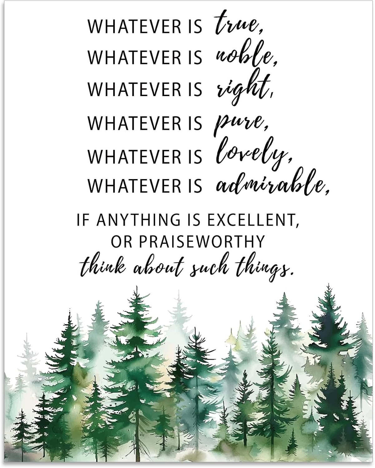 1 Pc Whatever Is True Growth Mindset Posters Watercolor Forest Art ...