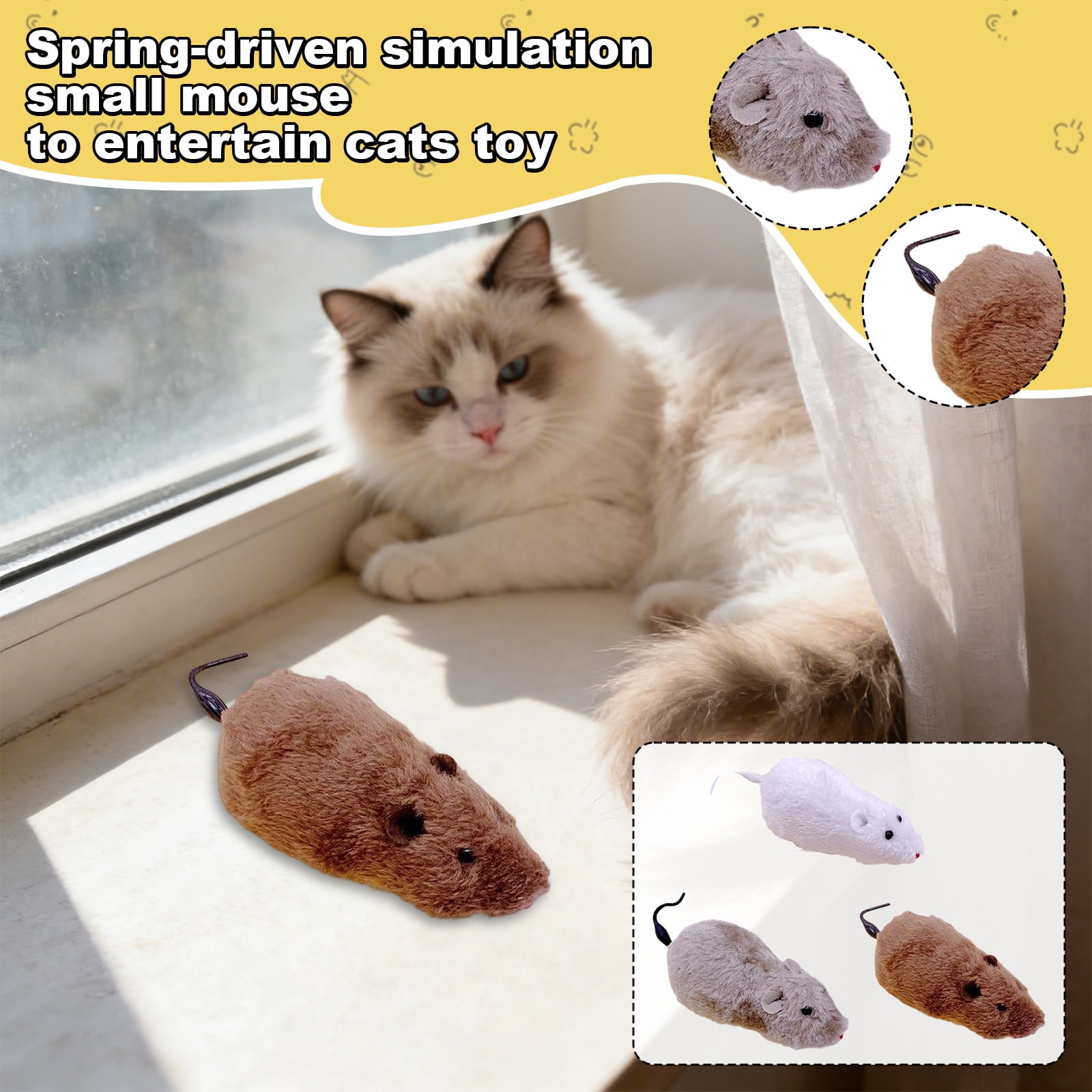 1 Pc Wind Up Cat Toy Mouse - Self-Moving Furry Mice with Realistic ...