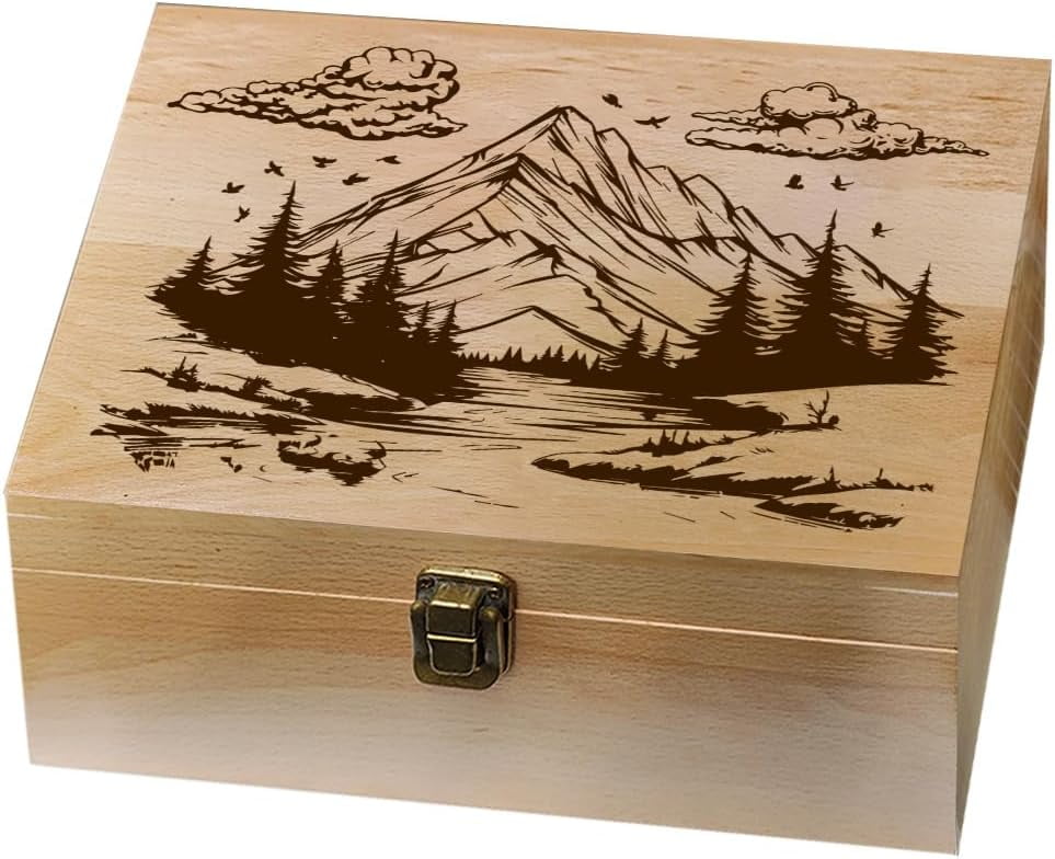 1 Pc Wood Memory Keepsake Box Mountains Rivers Forest Birds Memory Box ...
