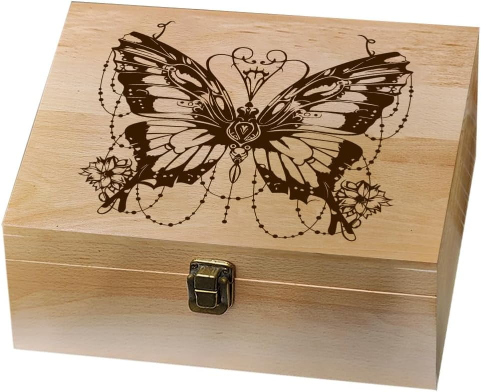 1 Pc Wood Memory Keepsake Box Mysterious Butterfly Memory Box with ...