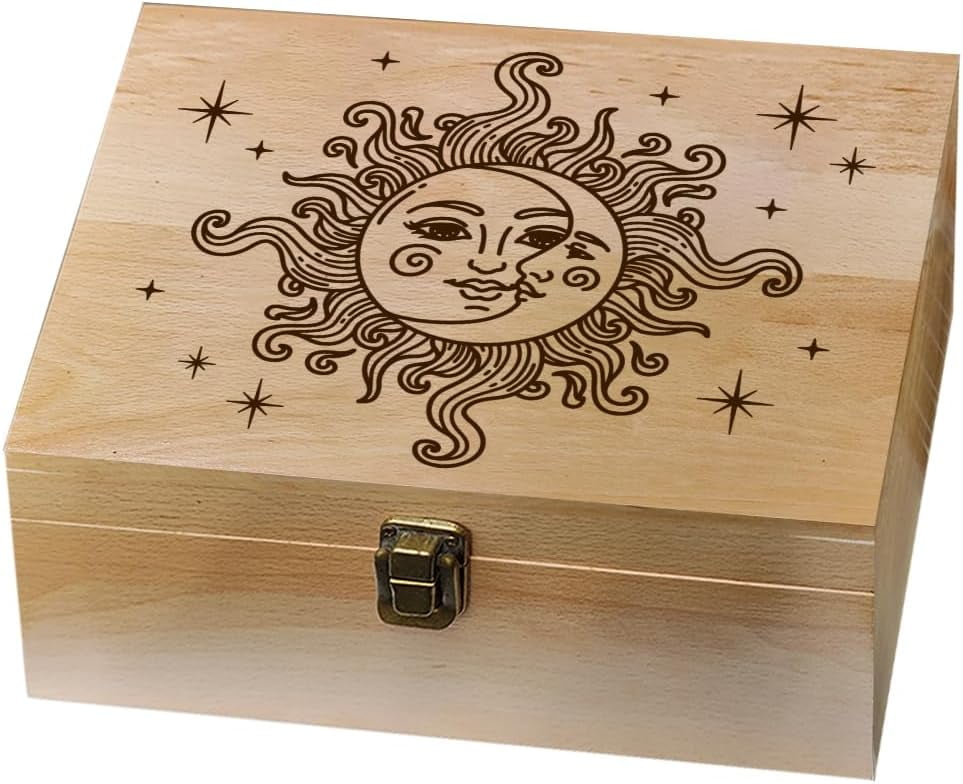 1 Pc Wood Memory Keepsake Box Mysterious Sun Moons Stars Memory Box ...