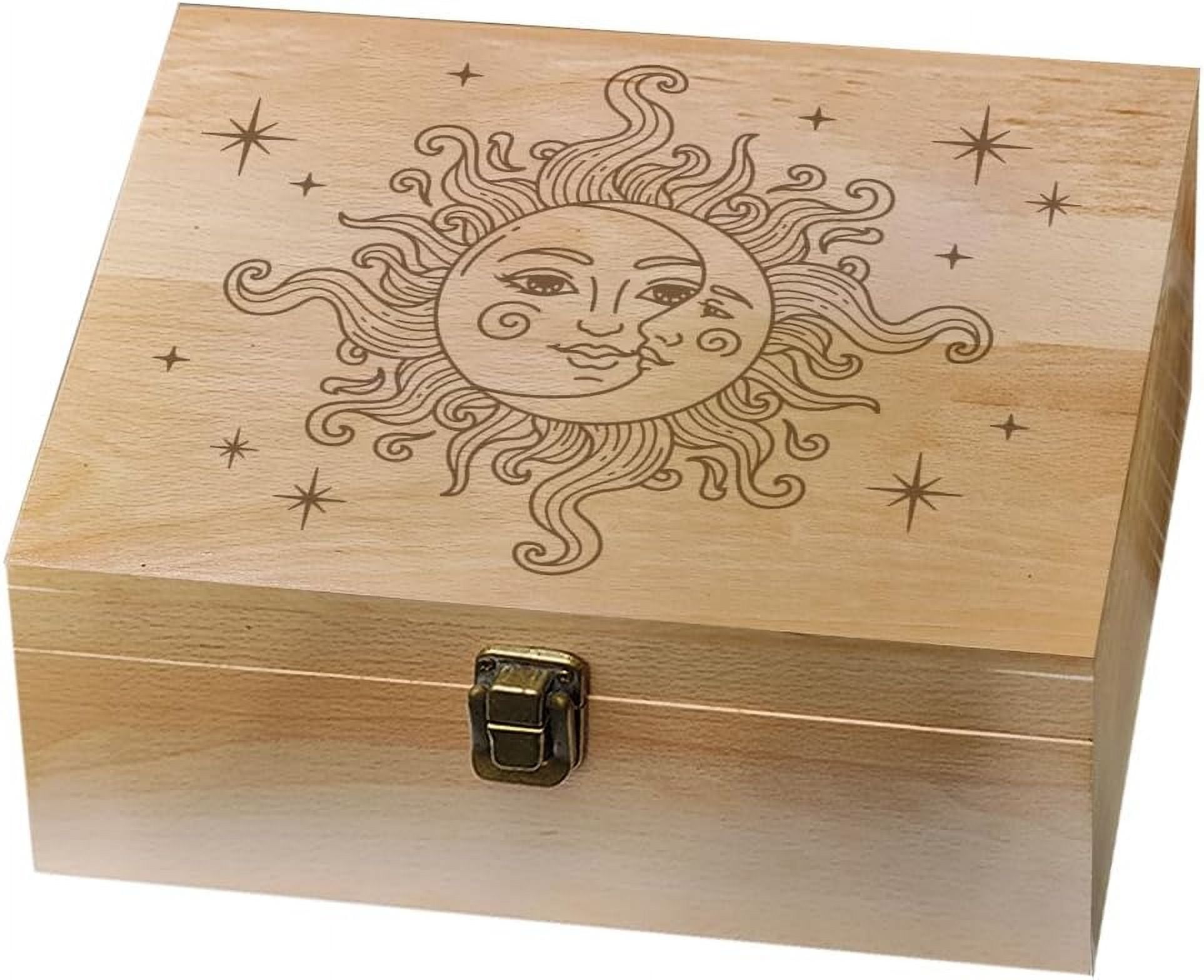 1 Pc Wood Memory Keepsake Box Mysterious Sun Moons Stars Memory Box ...