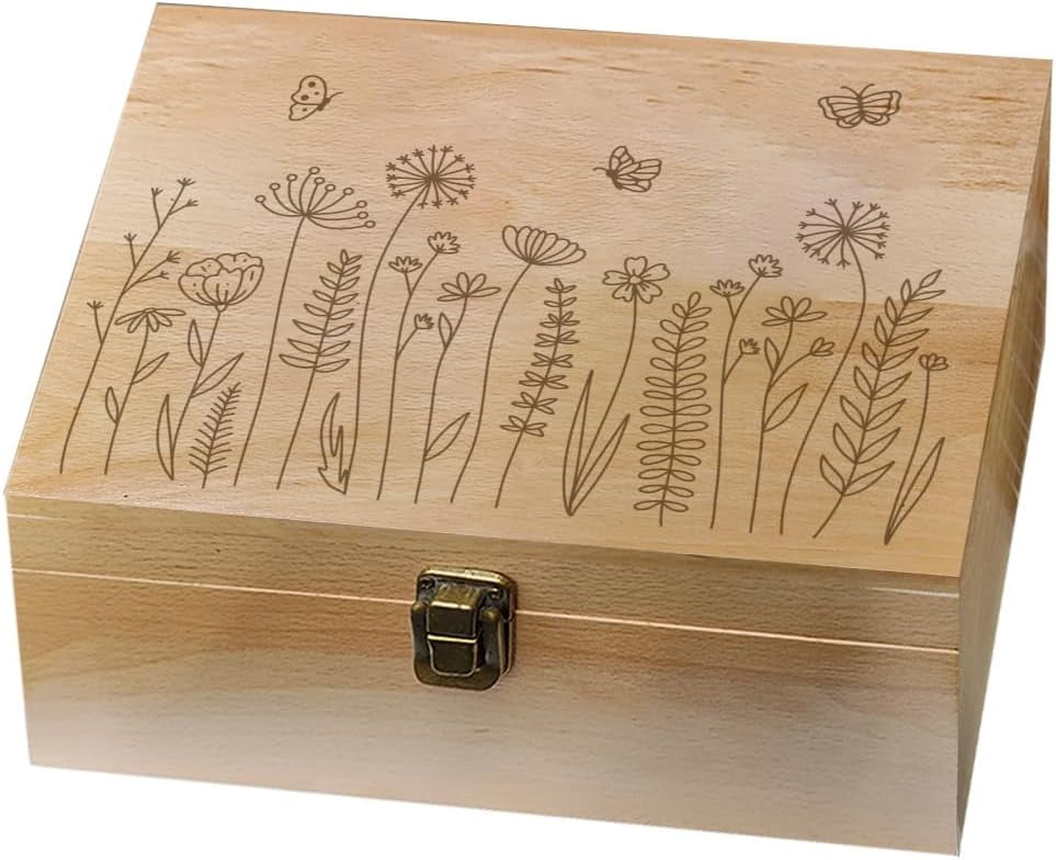 1 Pc Wood Memory Keepsake Box Wildflower Butterfly Bee Memory Box with ...