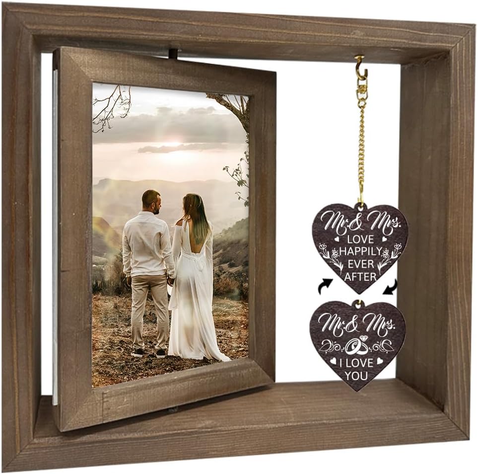 1 Pc Wood Rotating Picture Frame Dark Brown Love Happily Photo Frame ...