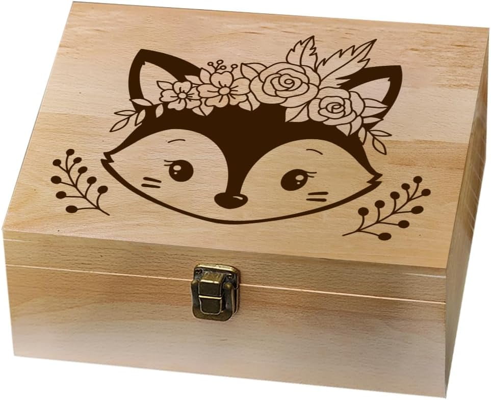 1 Pc Wooden Memory Keepsake Box Boho Fox Memory Box with Hinged Lids ...