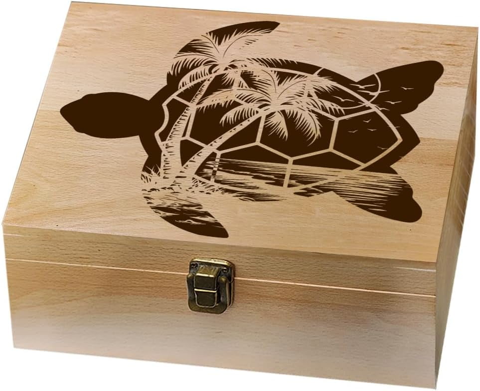1 Pc Wooden Memory Keepsake Box Hawaii Beach Sea Turtle Memory Box with ...