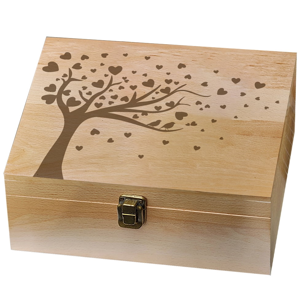 1 Pc Wooden Memory Keepsake Box Heart Tree Bird Box with Hinged Lid ...