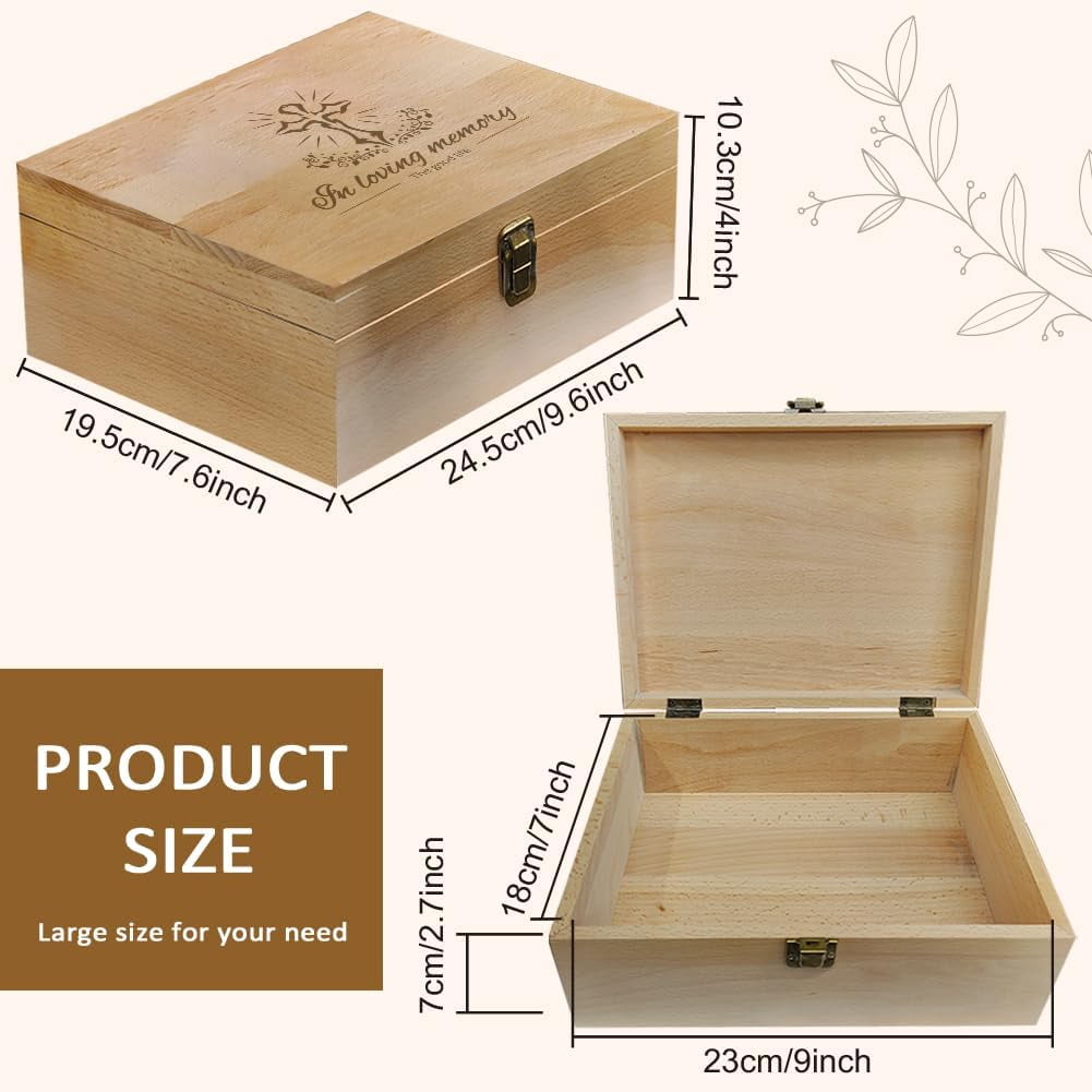 1 Pc Wooden Memory Keepsake Box In Loving Memory Box with Hinged Lid Cross Vines Decorative ...