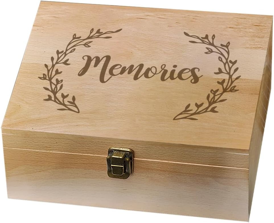 1 Pc Wooden Memory Keepsake Box Memories Font Pattern Box with Hinged ...