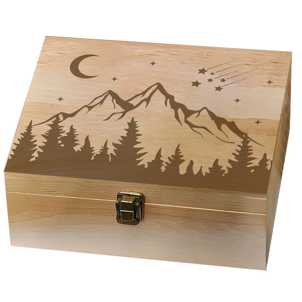 1 Pc Wooden Memory Keepsake Box Mountains Forests Moon Stars Box with ...
