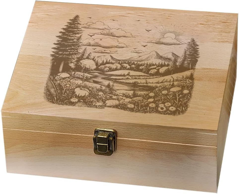 1 Pc Wooden Memory Keepsake Box Natural Scenery Memory Box for ...