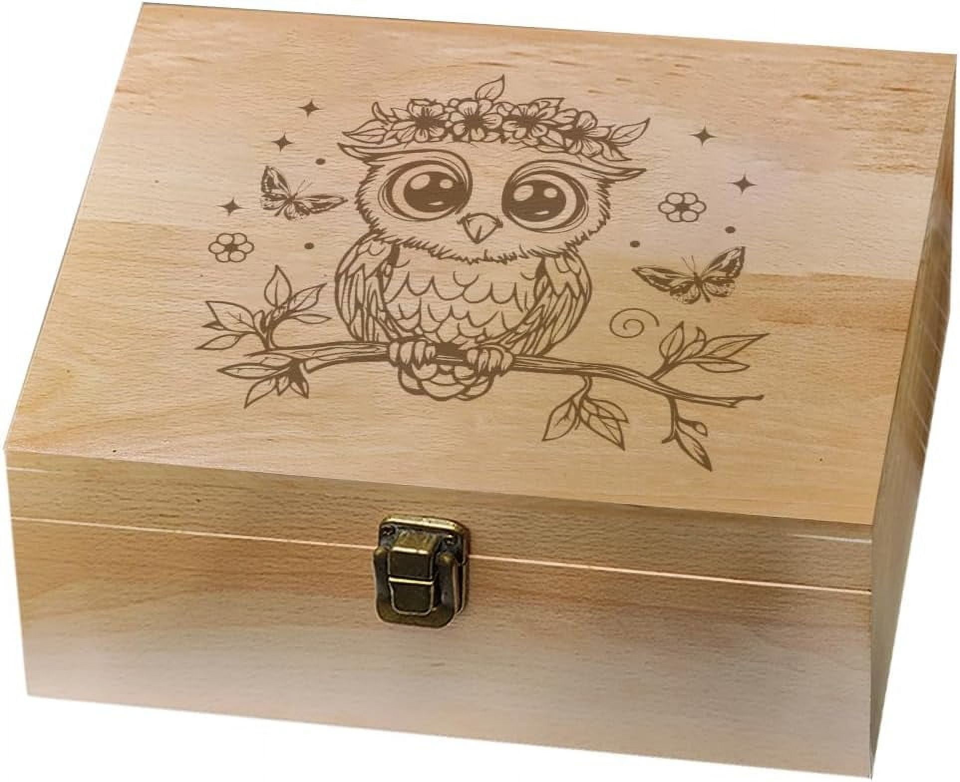 1 Pc Wooden Memory Keepsake Box Owl Pattern Memory Box with Hinged Lids ...